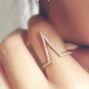 V Shaped Ring Stunning Minimal Ring/ Statement Ring/ Chevron Ring/ Glam ...