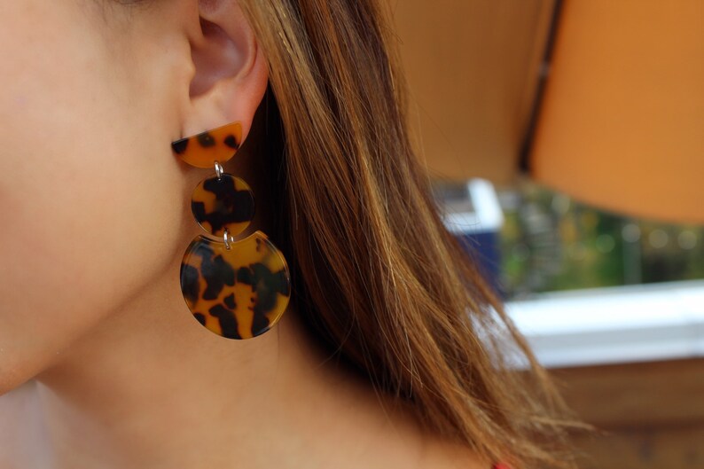 Tortoise shell resin statement earrings geometric shapes | Etsy