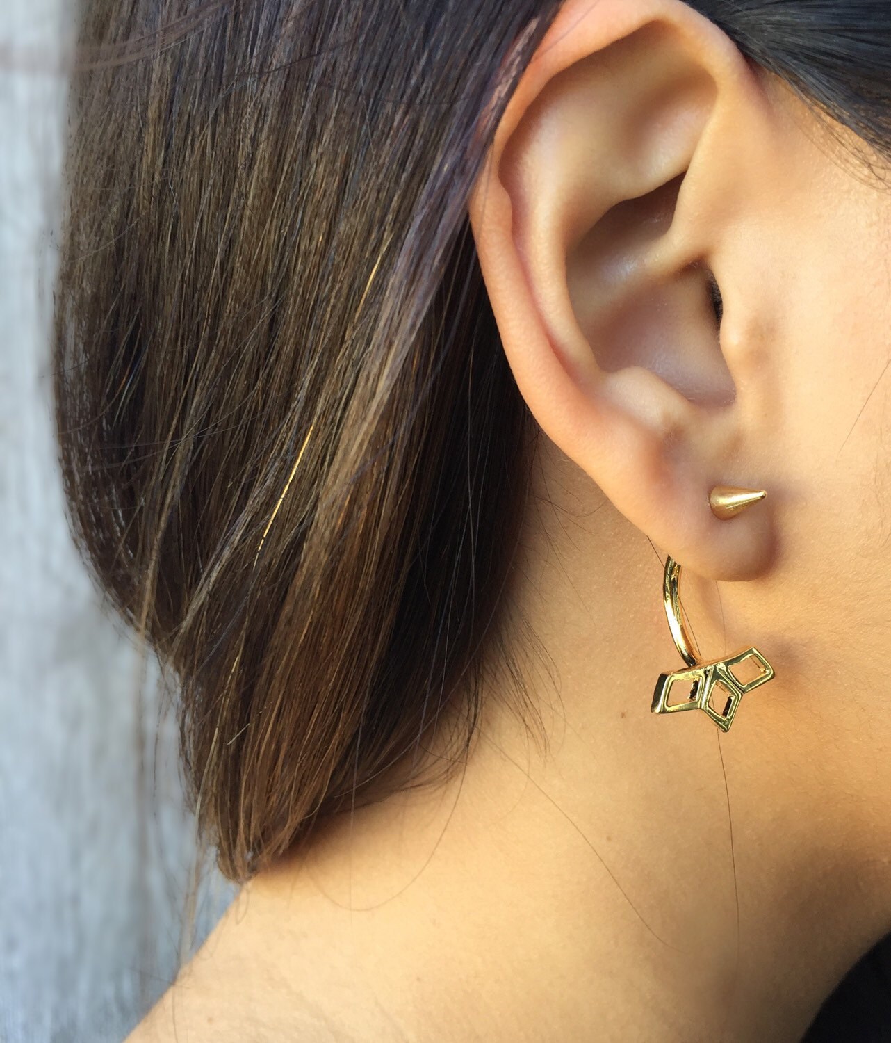 Gold Ear Jackets Spike Studs gold ear jacket/ ear jacket | Etsy