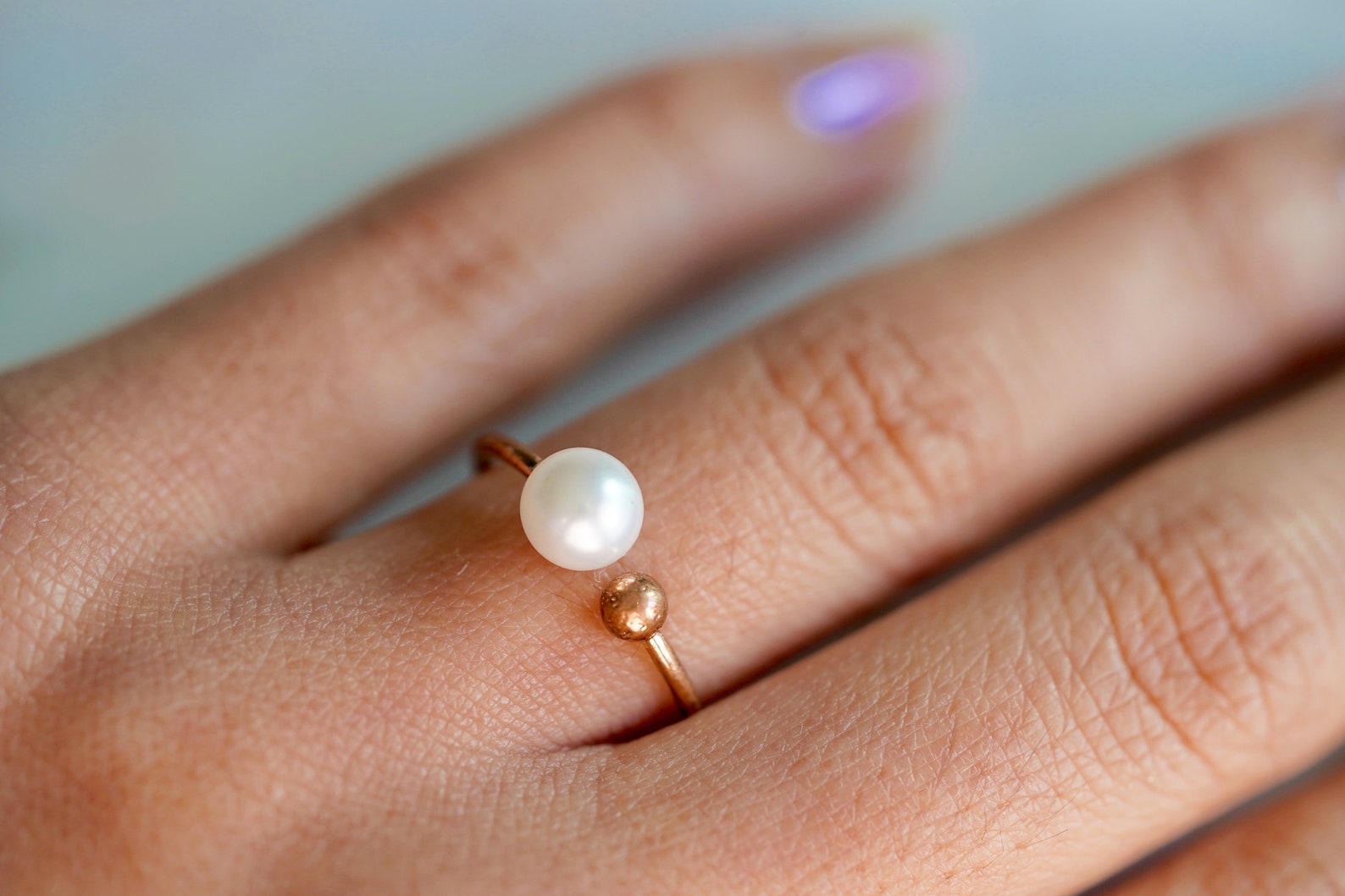 Rose Gold Pearl Prong Ring Dainty Pearl Ring/ Minimal Pearls/ | Etsy