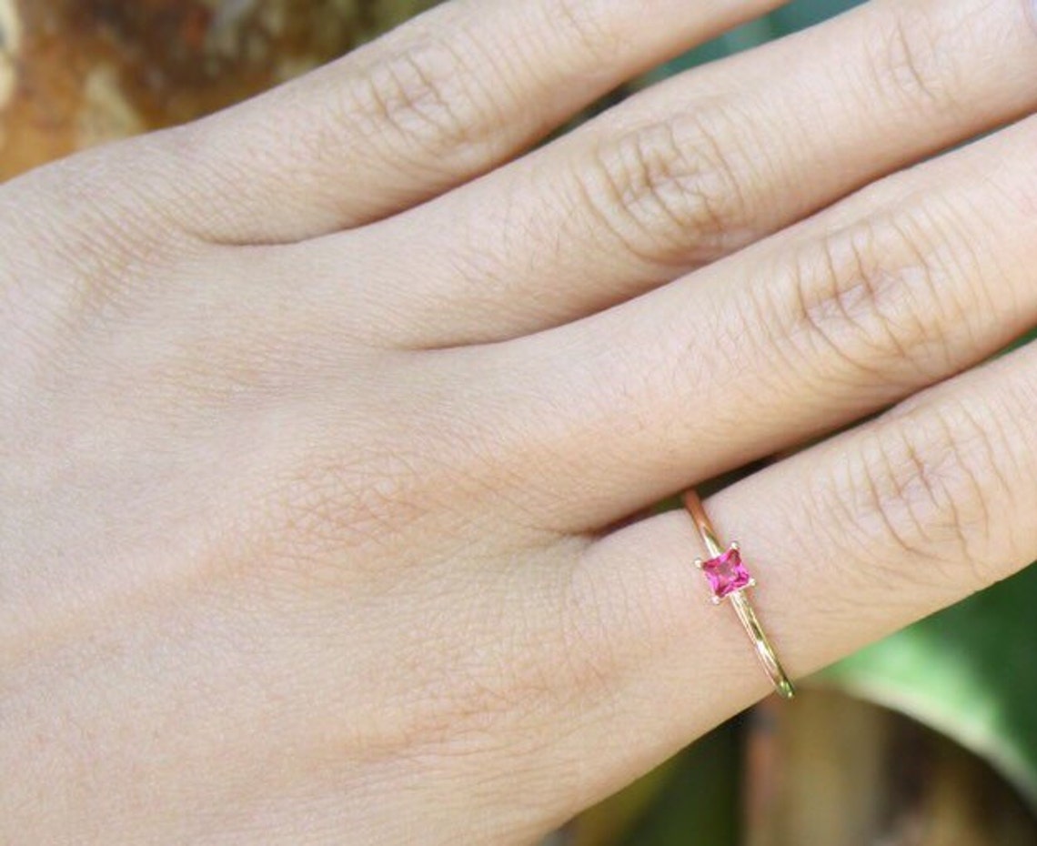 Rose Gold Ruby Pink Ring Valentine's Day Gift/ Dainty | Etsy