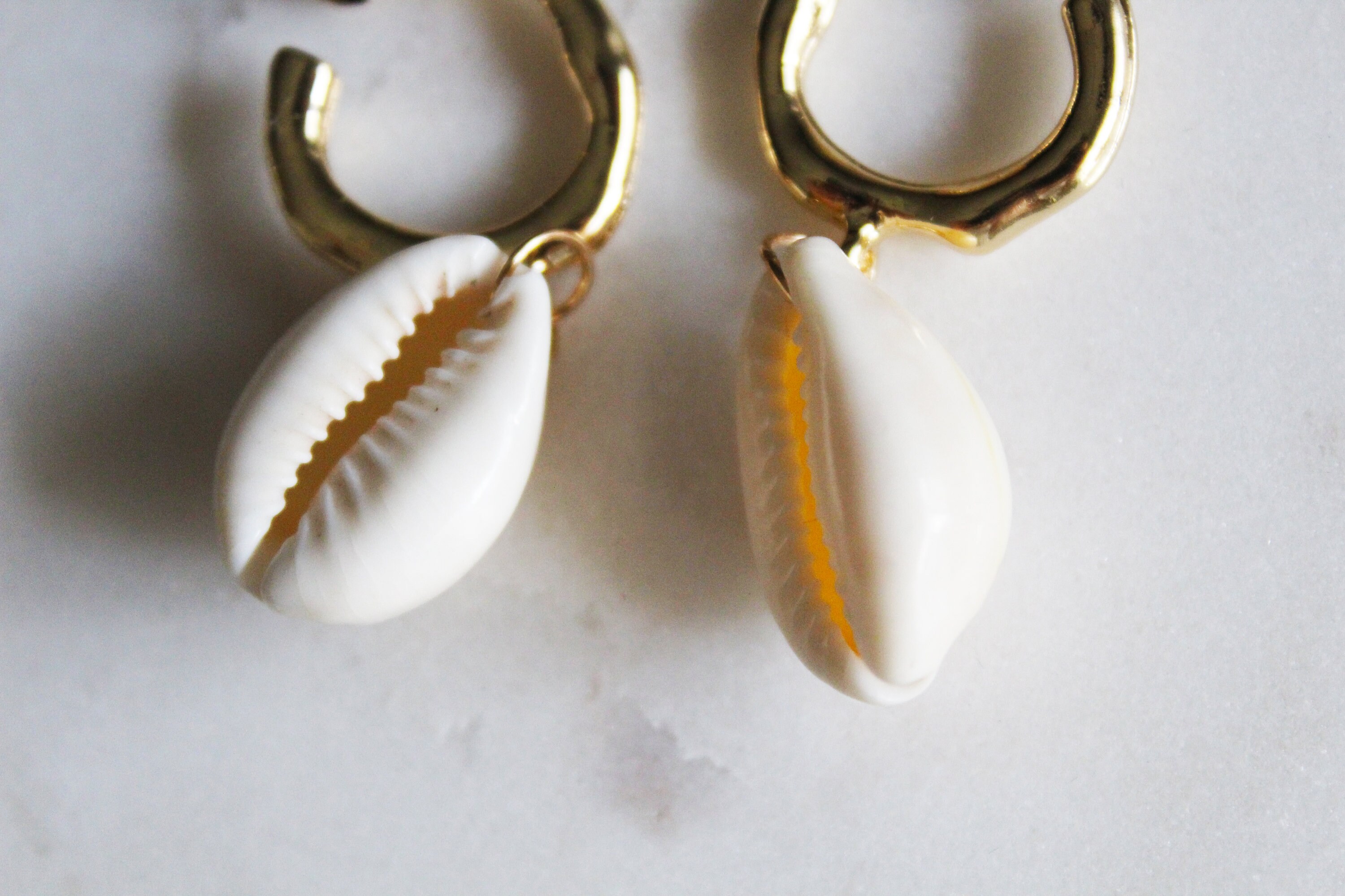 Cowrie Shell Hoop Earrings Dainty Shell Hoops/ Shell Jewelry/ | Etsy