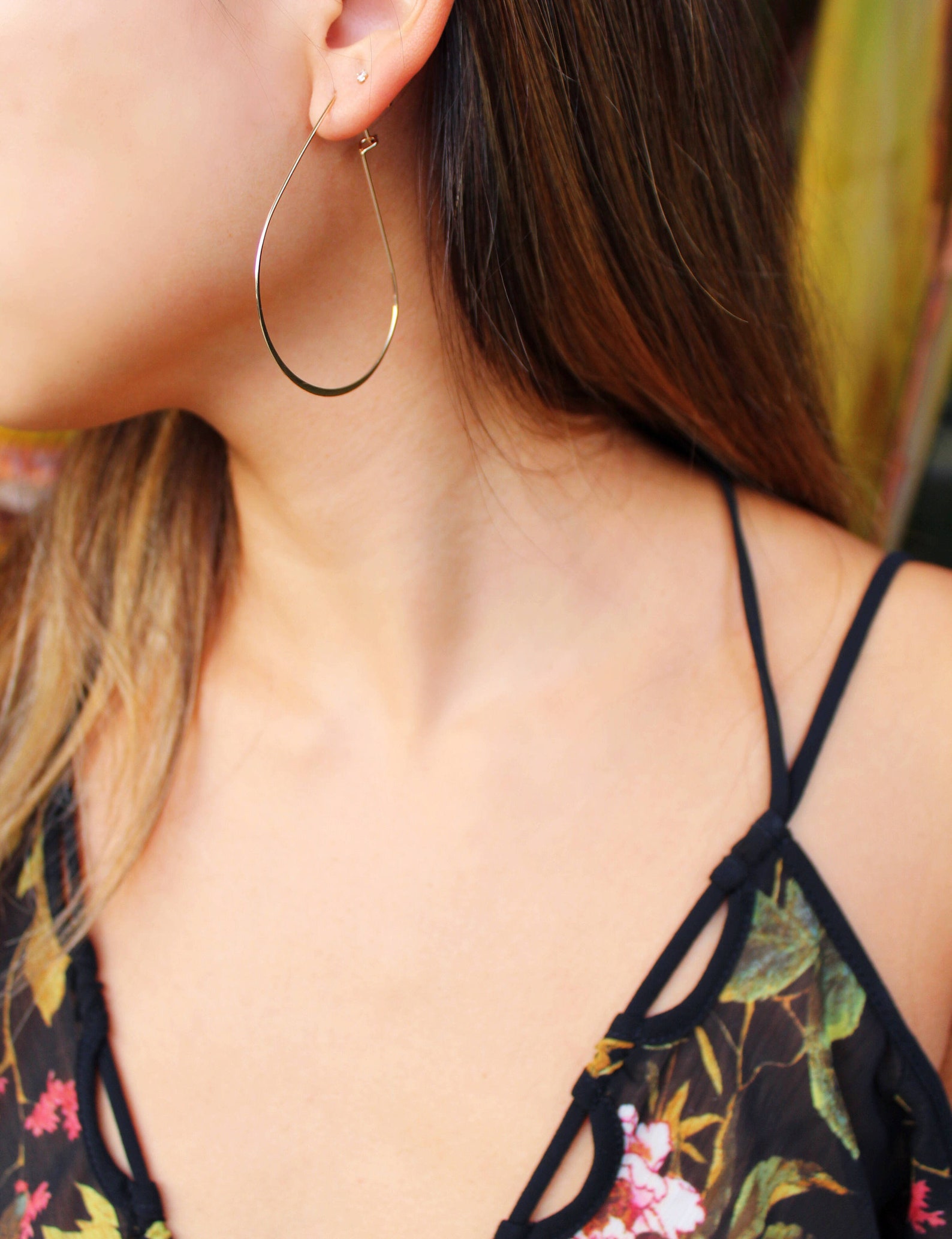 Thin Gold Hoop Earrings Gold Teardrop Hoop Earrings/ Large - Etsy