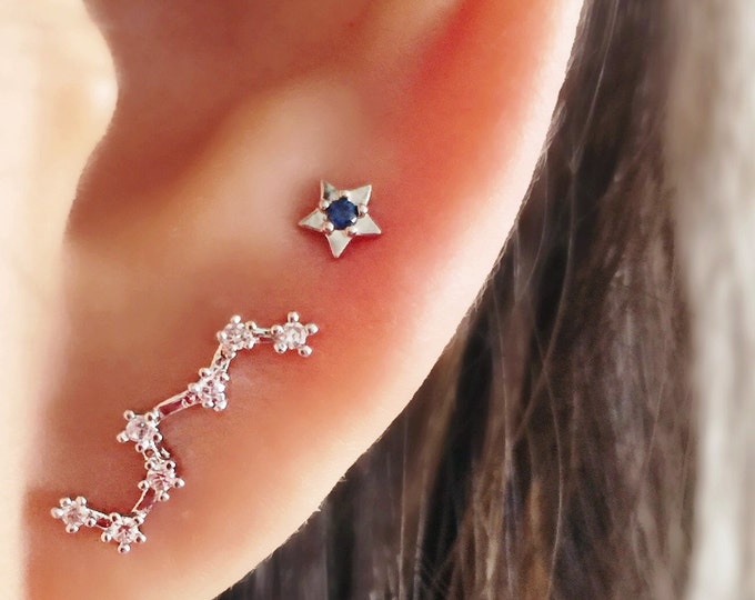 Constellation Ear Crawler- Silver Ear Climber/ Silver Ear Pin/ Star Ear ...