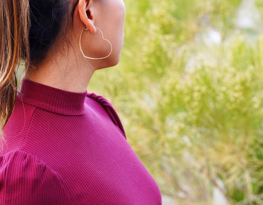 Gold Heart Hoop Earrings- Valentine's Gift/ Heart Jewelry/ Heart ...