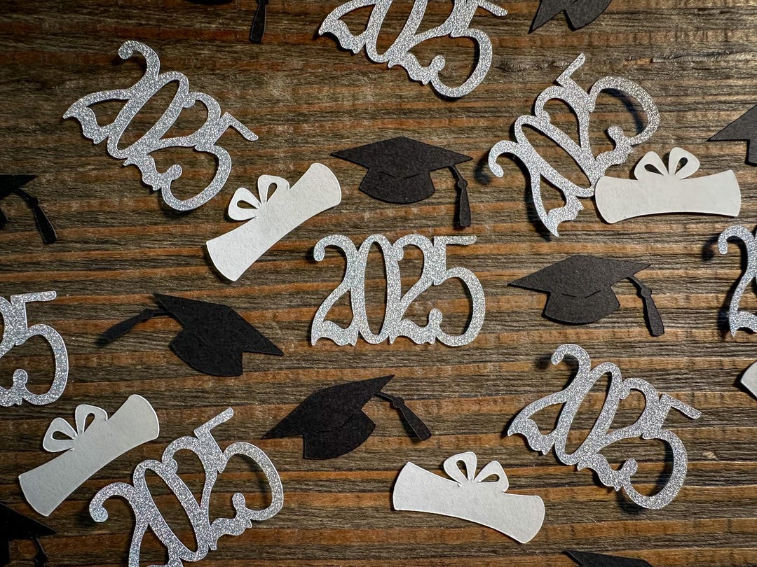 Silver 2025 Graduation Cap and Diploma Graduation Confetti - Etsy