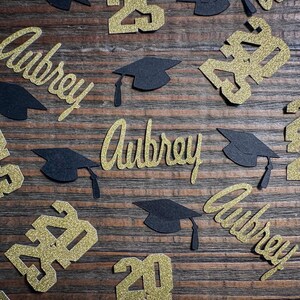 Personalized Gold 2025 Graduation Party Confetti With Grad Caps Stacked ...
