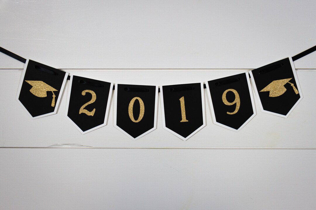 2025 Black and Gold Graduation Year Banner - Etsy