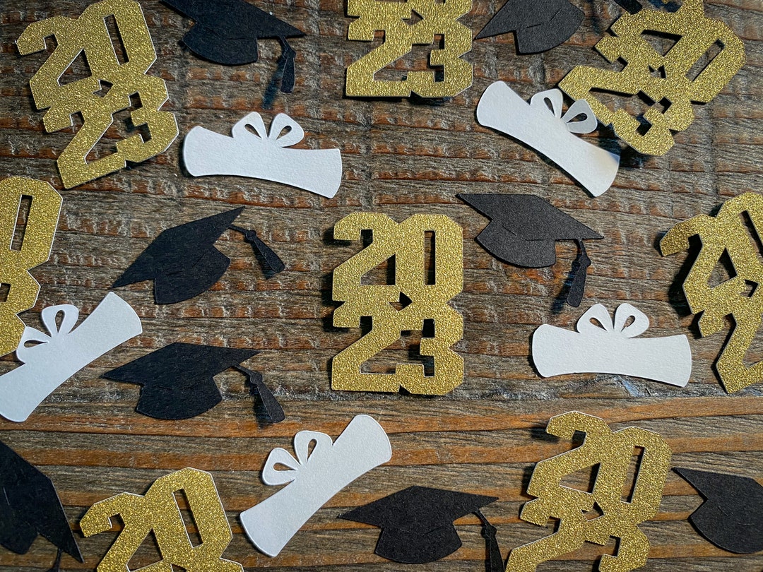 Glitter Gold 2024 Graduation Party Confetti With Black Caps and ...