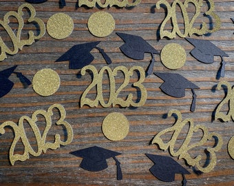Gold 2023 Graduation Party Confetti With Black Caps and Gold - Etsy