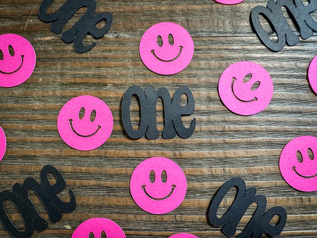 Bright Pink Smiley Face First Birthday Party Confetti - Etsy