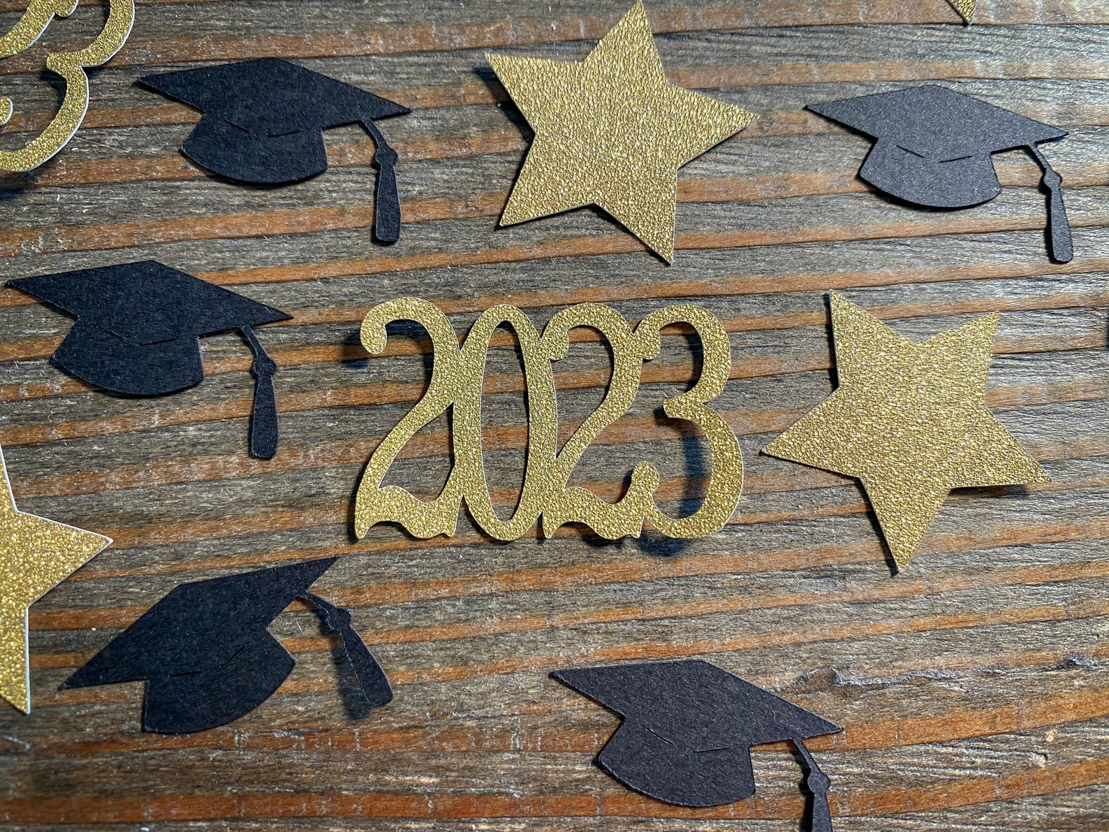 Gold 2023 Graduation Party Confetti With Black Caps and Gold - Etsy