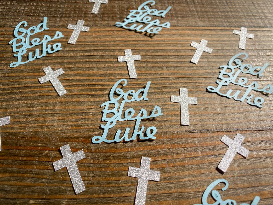 Personalized Light Blue God Bless With Plain Silver Glitter Cross ...