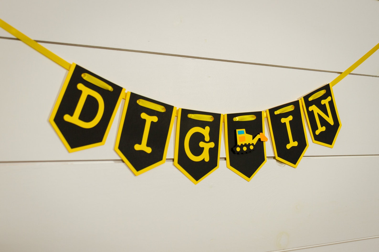 Yellow and Black Construction Dig in Banner - Etsy