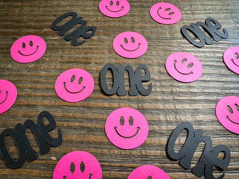 Bright Pink Smiley Face First Birthday Party Confetti - Etsy