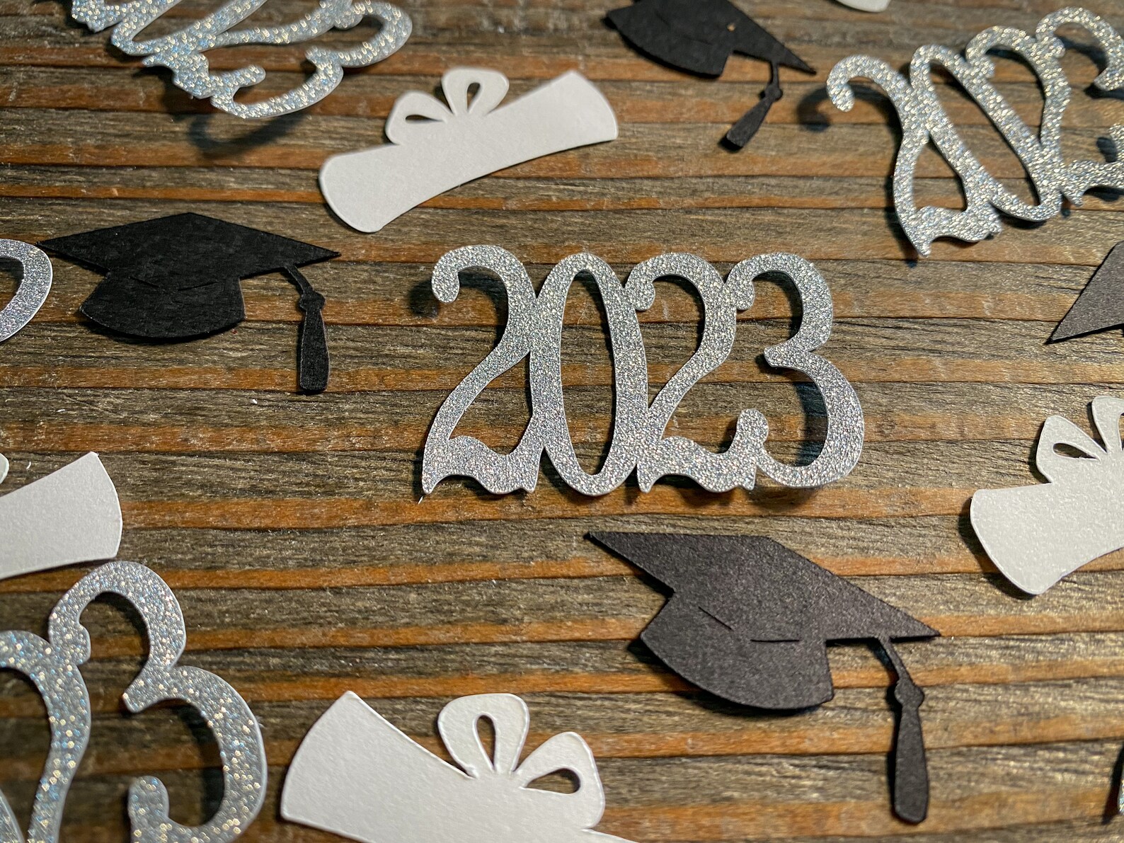 Silver 2023 Graduation Cap and Diploma Graduation Confetti - Etsy