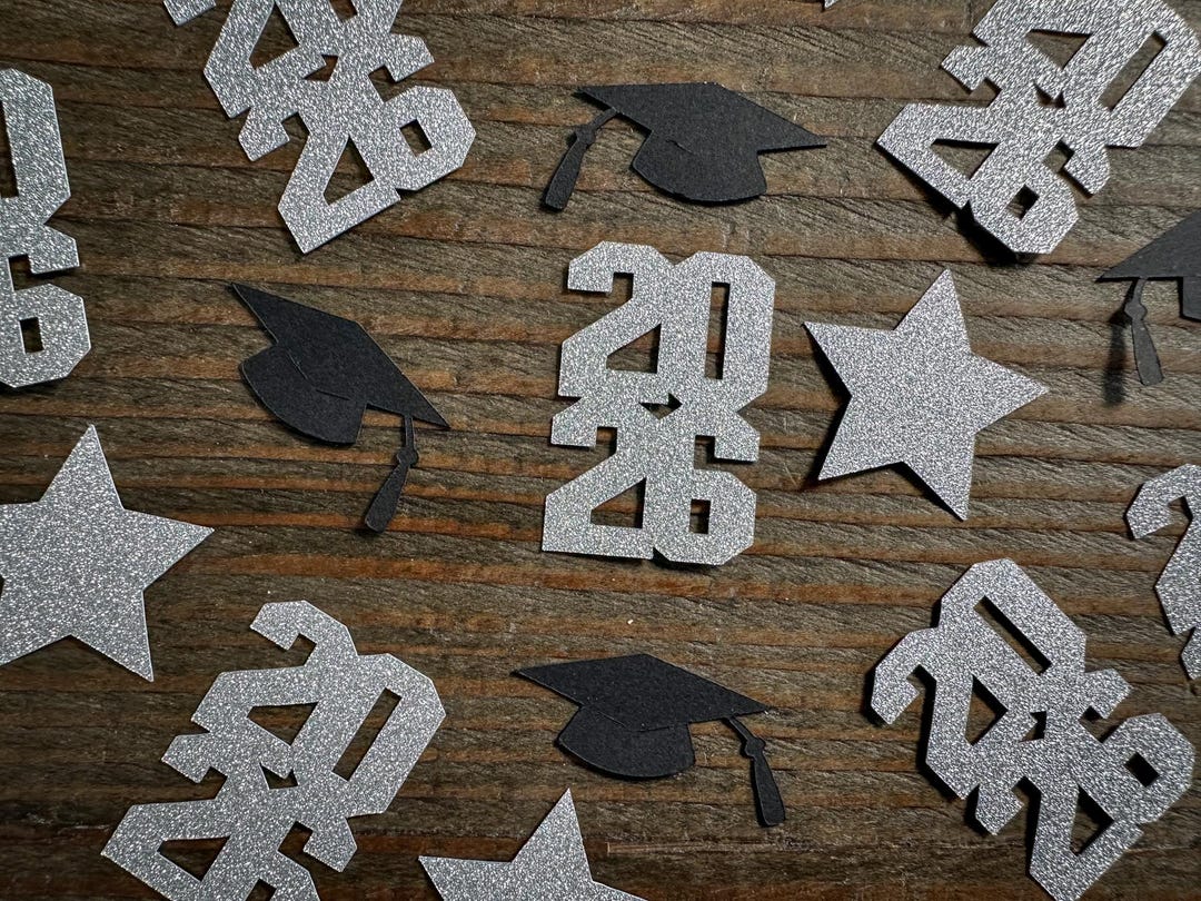 Silver Glitter 2026 Graduation Confetti: Stars & Caps - Etsy