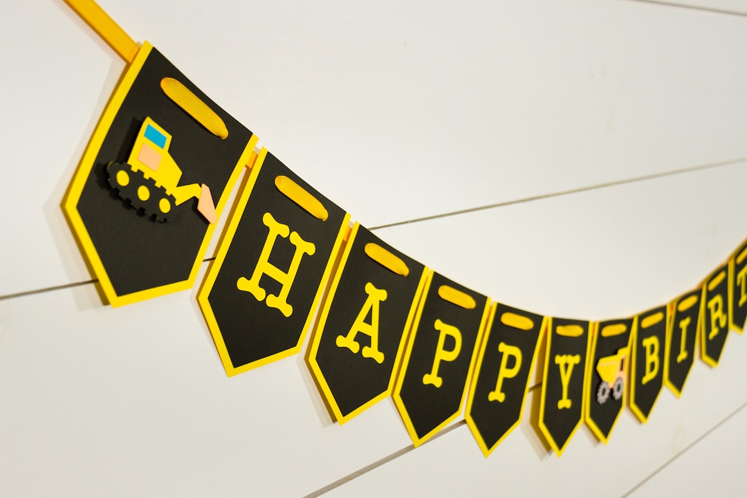 Yellow and Black Construction Birthday Banner - Etsy