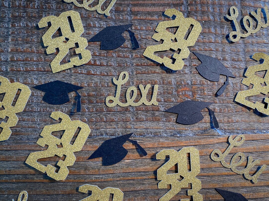 Personalized Gold 2024 Graduation Party Confetti With Grad Caps Stacked ...