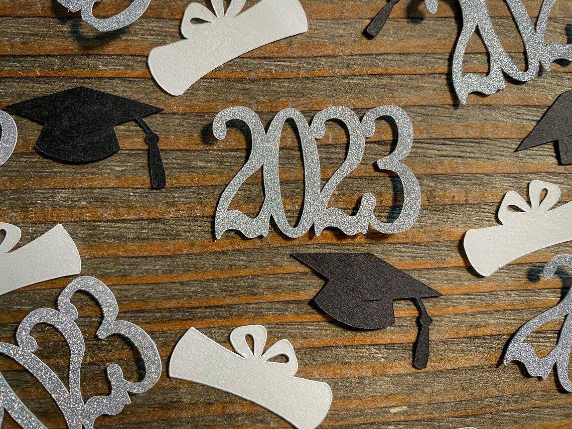 Silver 2023 Graduation Cap and Diploma Graduation Confetti - Etsy
