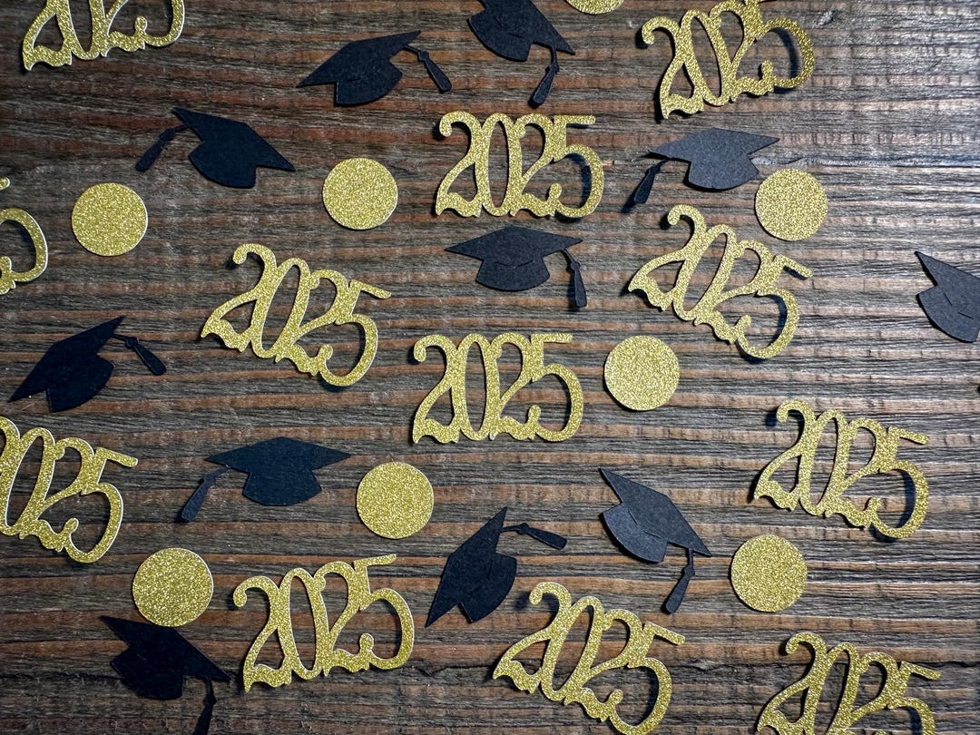 Gold 2025 Graduation Party Confetti With Black Caps and Gold Circles - Etsy