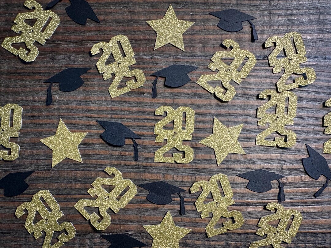 Gold 2025 Graduation Party Confetti With Gold Stars and Graduation Caps ...