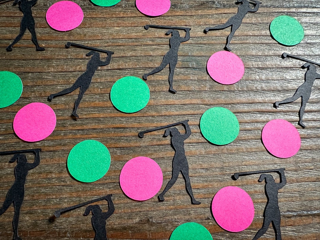 Golf Party Confetti With Female Golfer Bright Pink and Green - Etsy