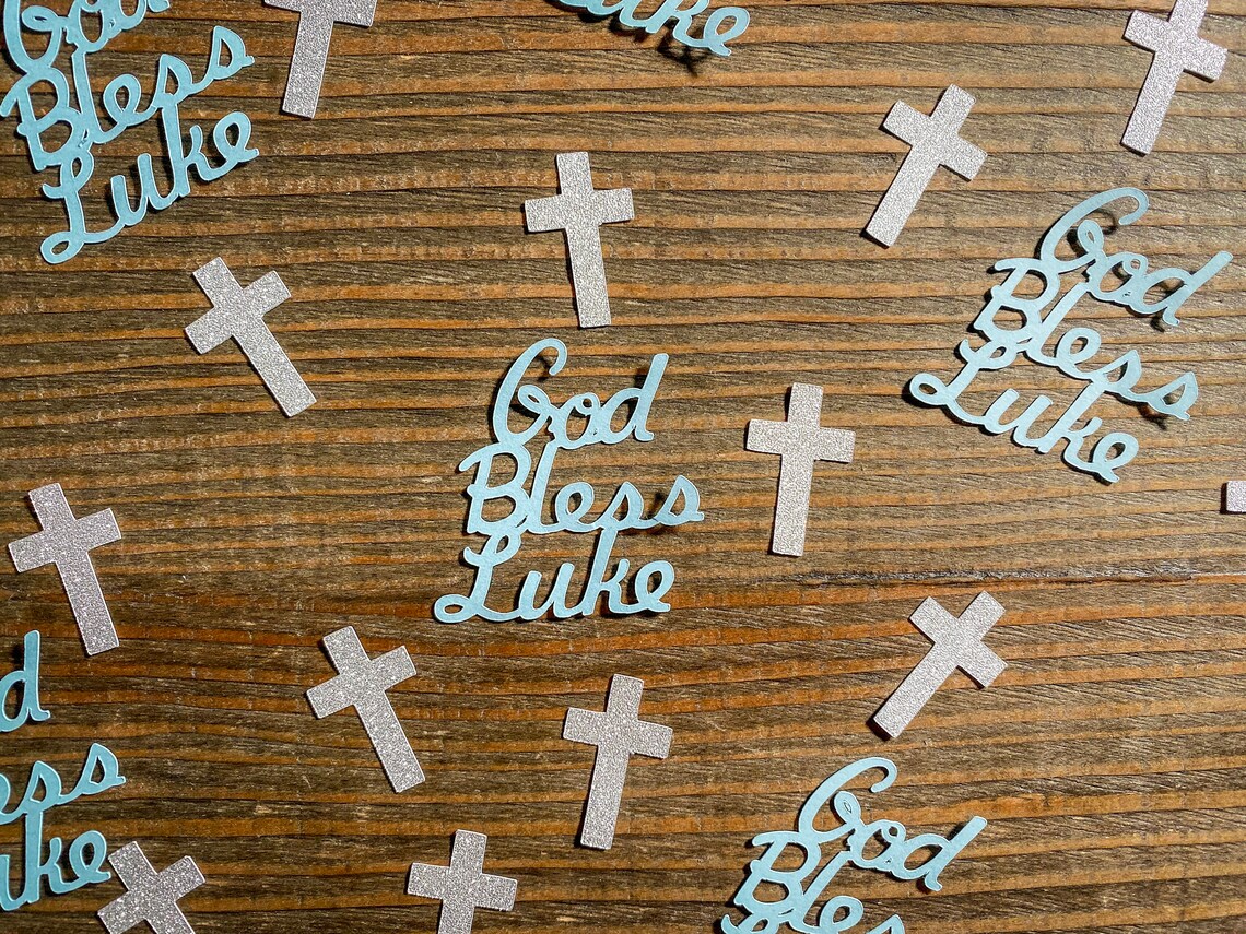 Personalized Light Blue God Bless With Plain Silver Glitter Cross ...