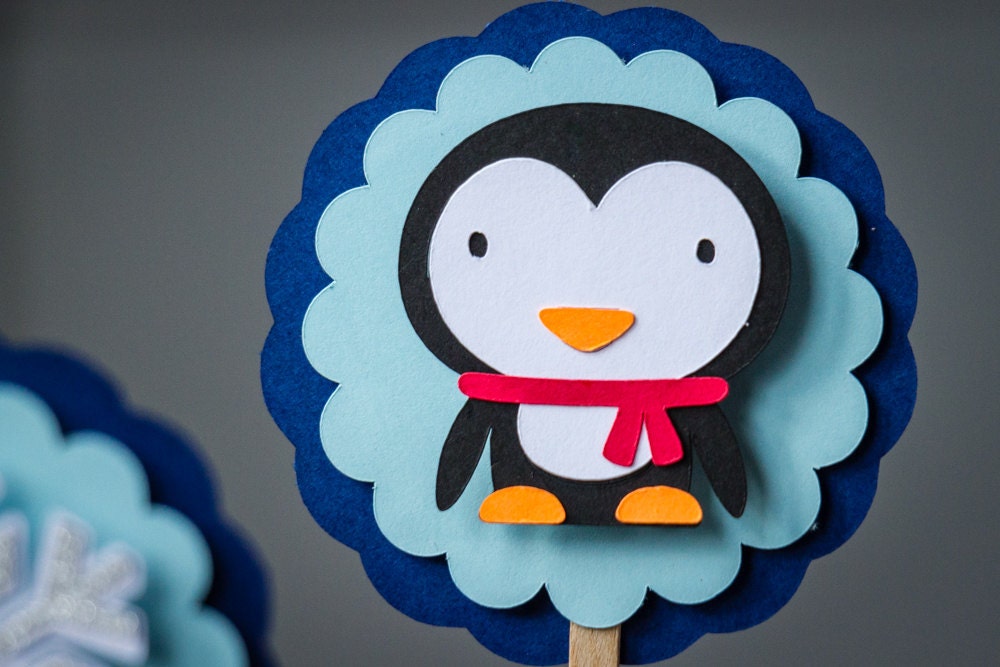 Penguin Winter Wonderland Birthday Cupcake Toppers - Etsy