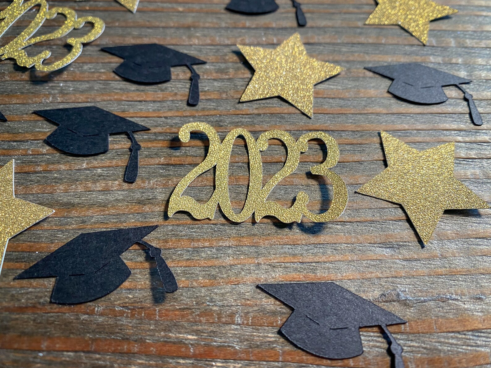 Gold 2023 Graduation Party Confetti With Black Caps and Gold - Etsy
