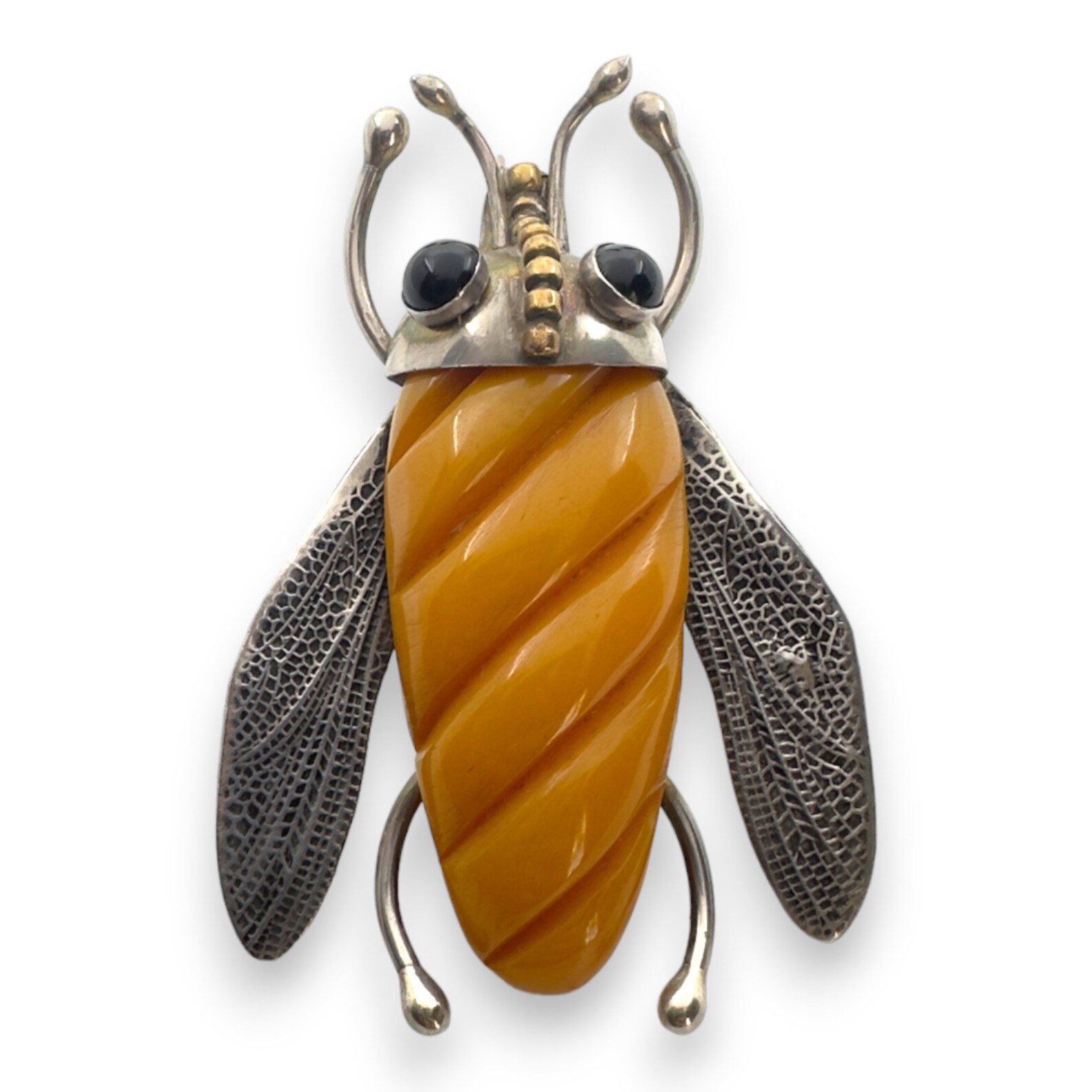 Vincent Simone Sterling & Bakelite Cicada Pendant Pin Brooch With ...