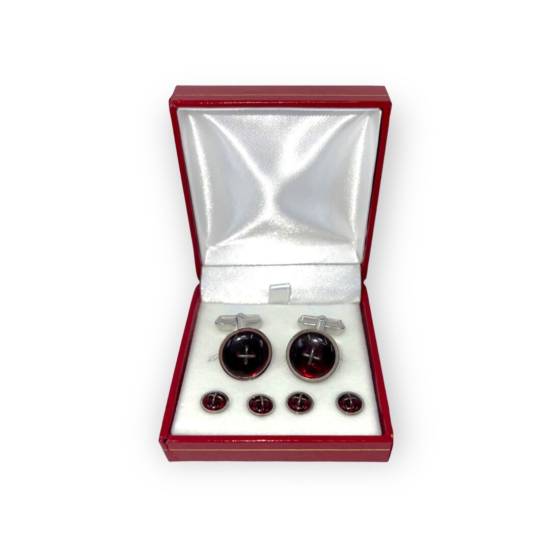Chrome & Red Ruby Art Glass Button Style Cufflinks With Matching Shirt ...