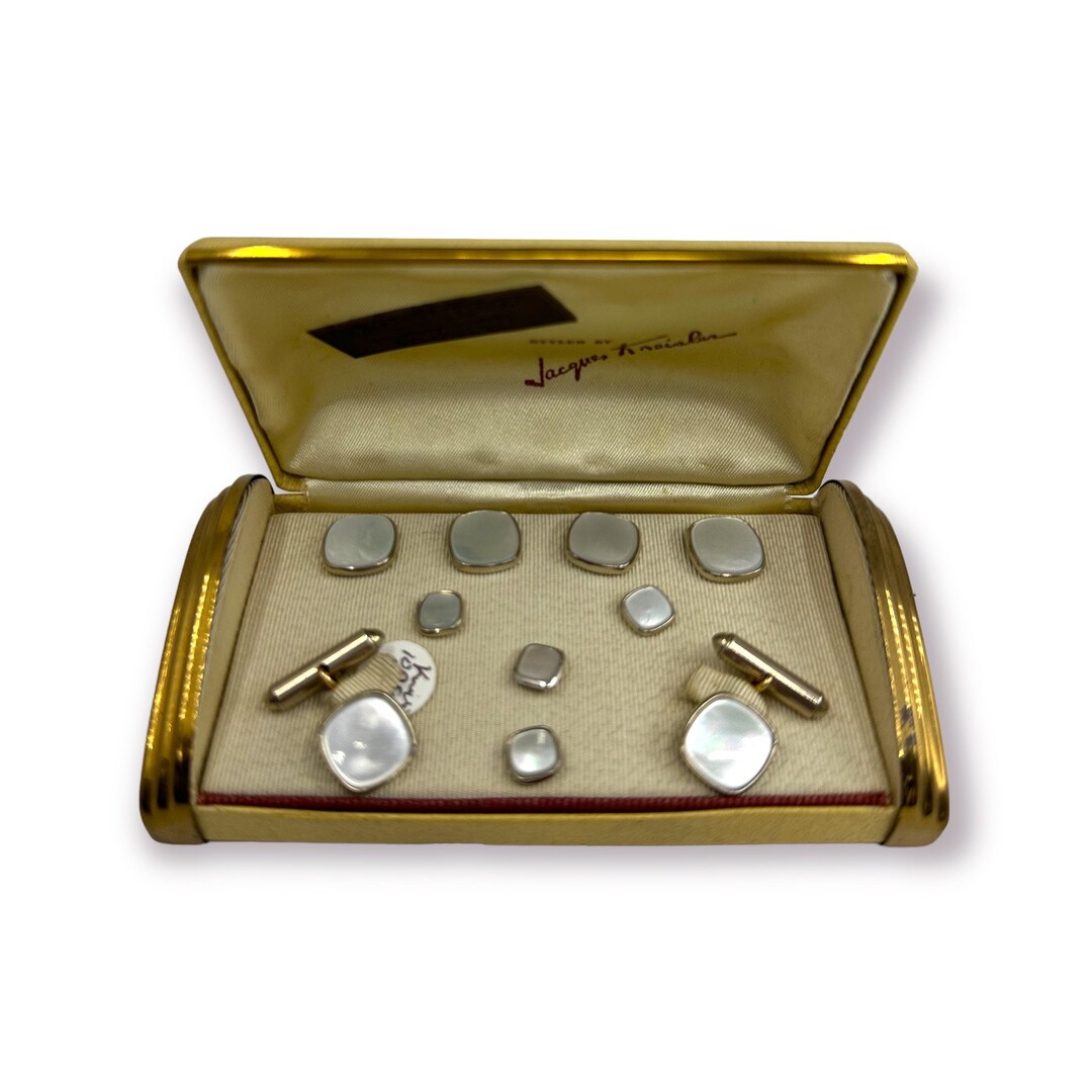 Jacques Kreisler Gold Plate Mother of Pearl Cufflink & Stud Set - Etsy