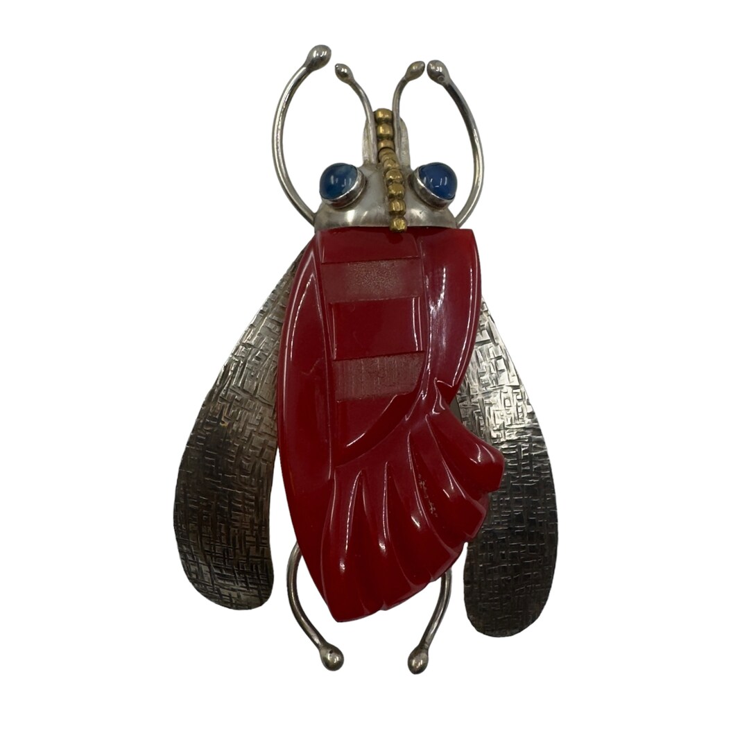 Vincent Simone Sterling & Bakelite Cicada Pendant Pin Brooch With ...