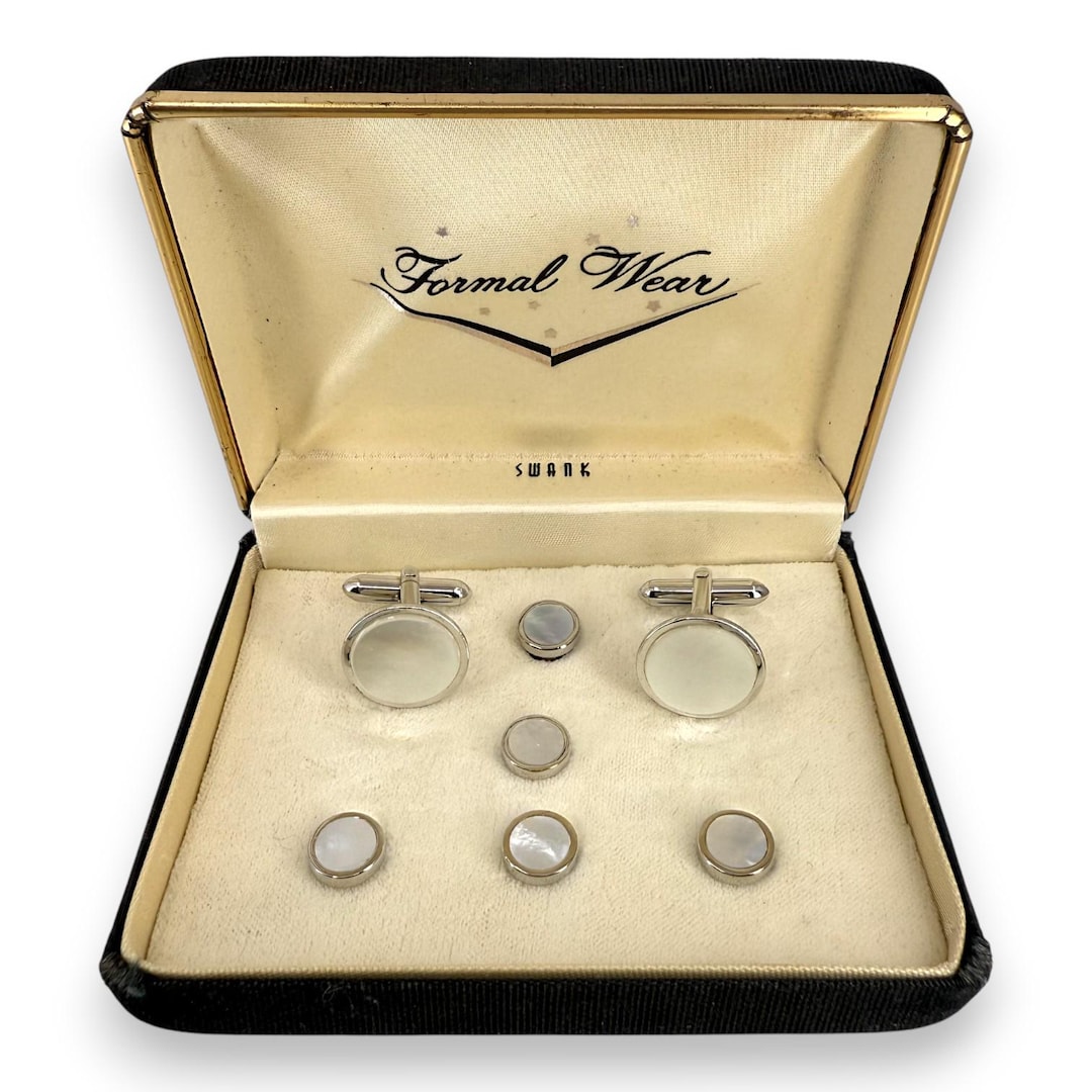 Art Deco 1950's Swank Mother of Pearl and Chrome 5 Tuxedo Shirt Stud ...
