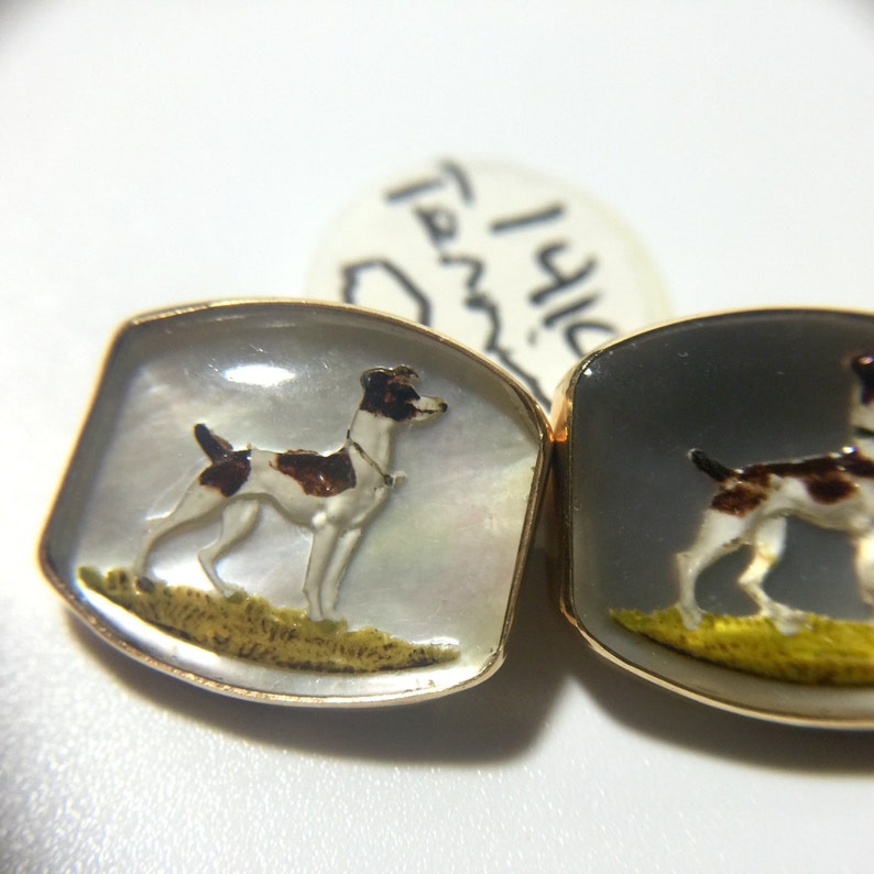 14K Gold Reverse Carved Hand Painted Crystal Terrier Dog Essex Style ...