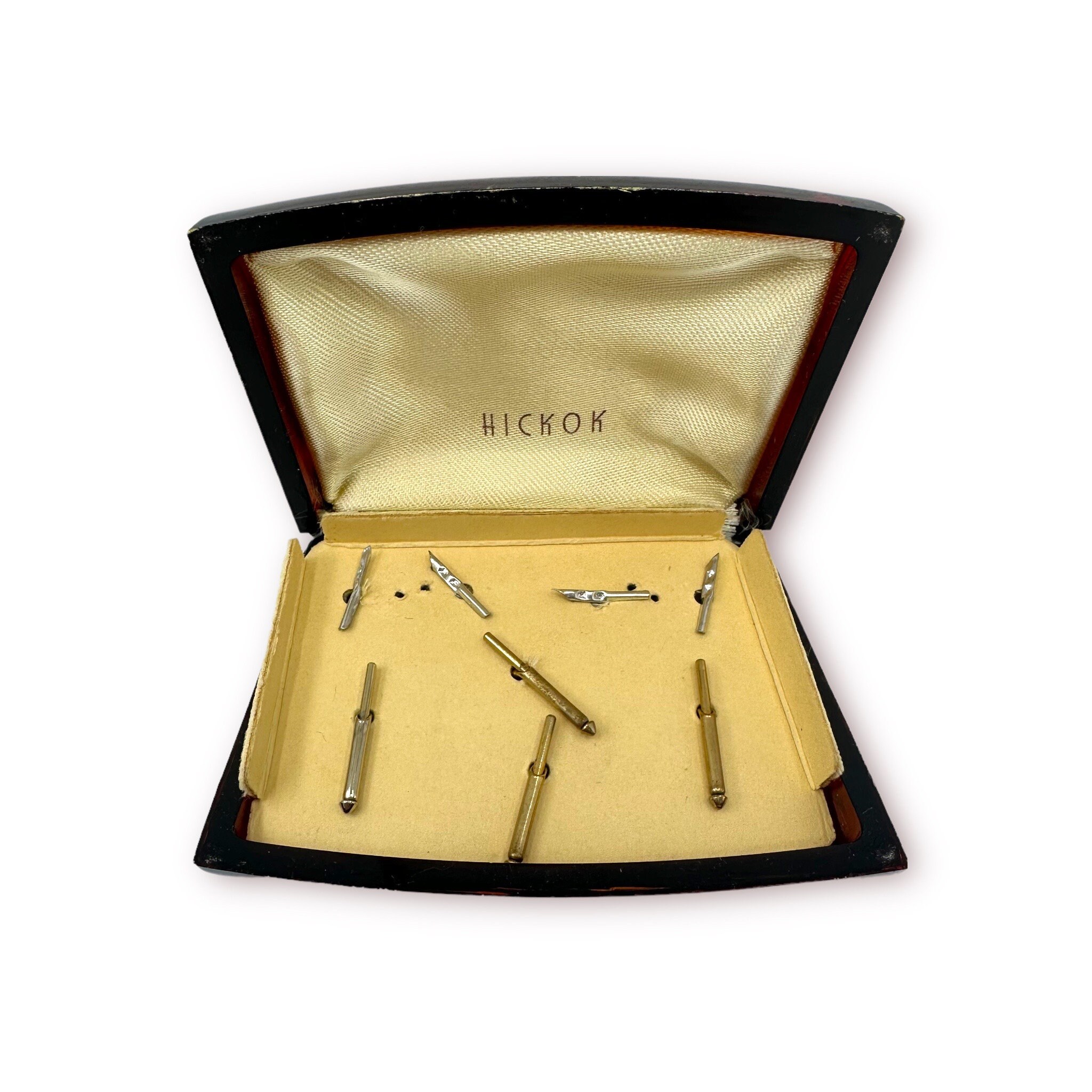 Hickok Art Deco 1940's Gold Plate and Black Enamel 4 Tuxedo Shirt Studs ...