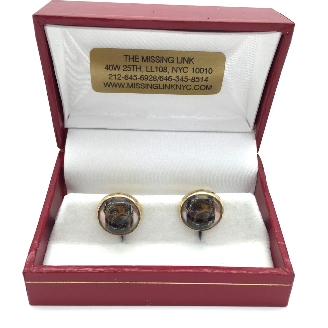 Vintage 14K Gold Reverse Carved Hand Painted Crystal Boxer Dog 13mm ...