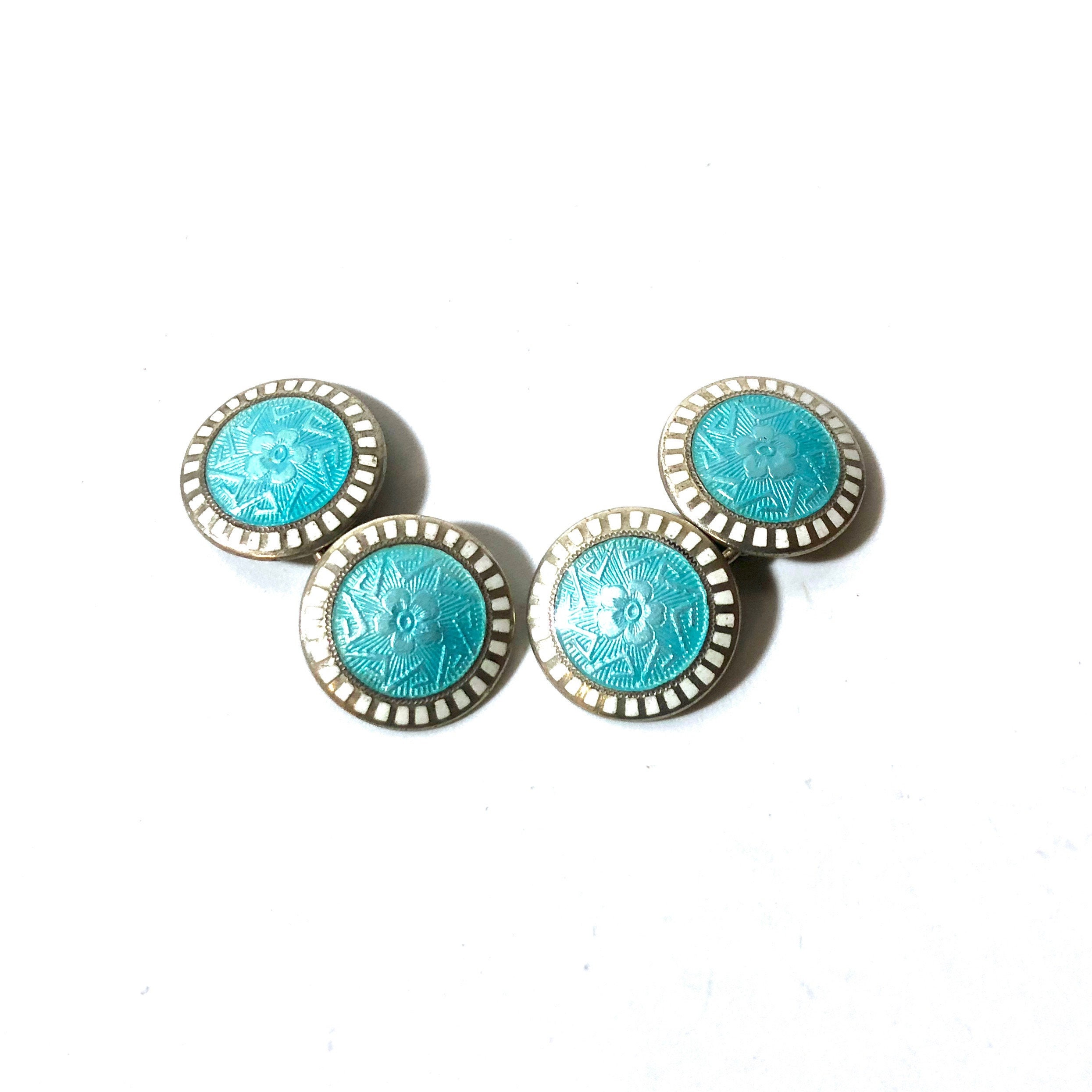 Antique Art Deco Sterling Silver With Turquoise and White Guilloche ...