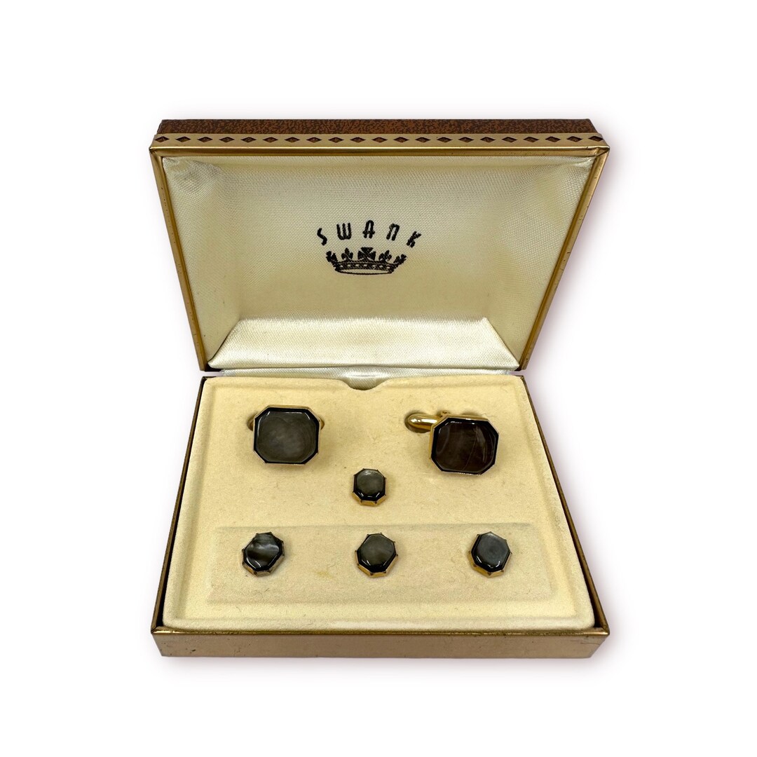 Swank 1950's Gold Plate Mother of Pearl Cufflinks With 4 Matching Shirt ...