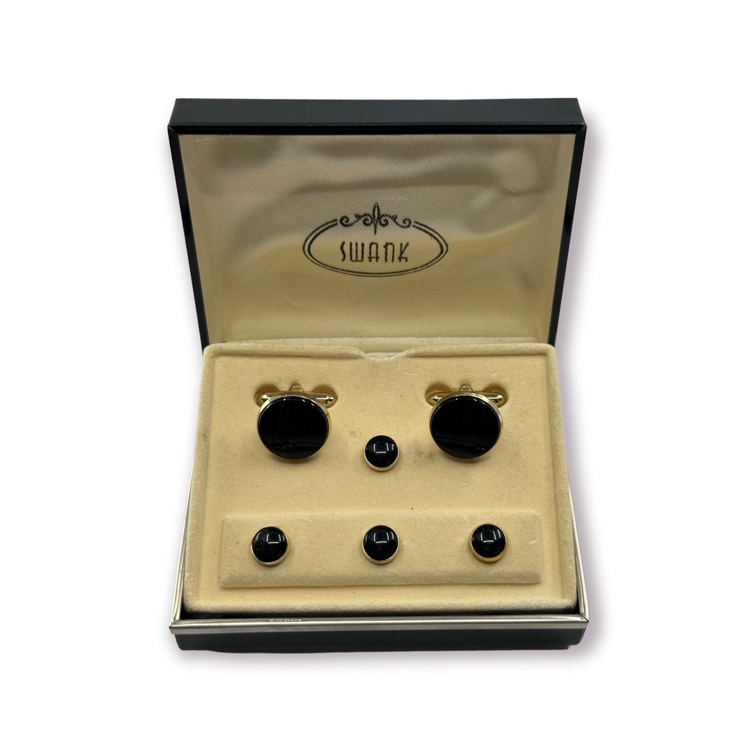 Swank Art Deco 1950's Gold Plate and Black Enamel 4 Tuxedo Shirt Studs ...