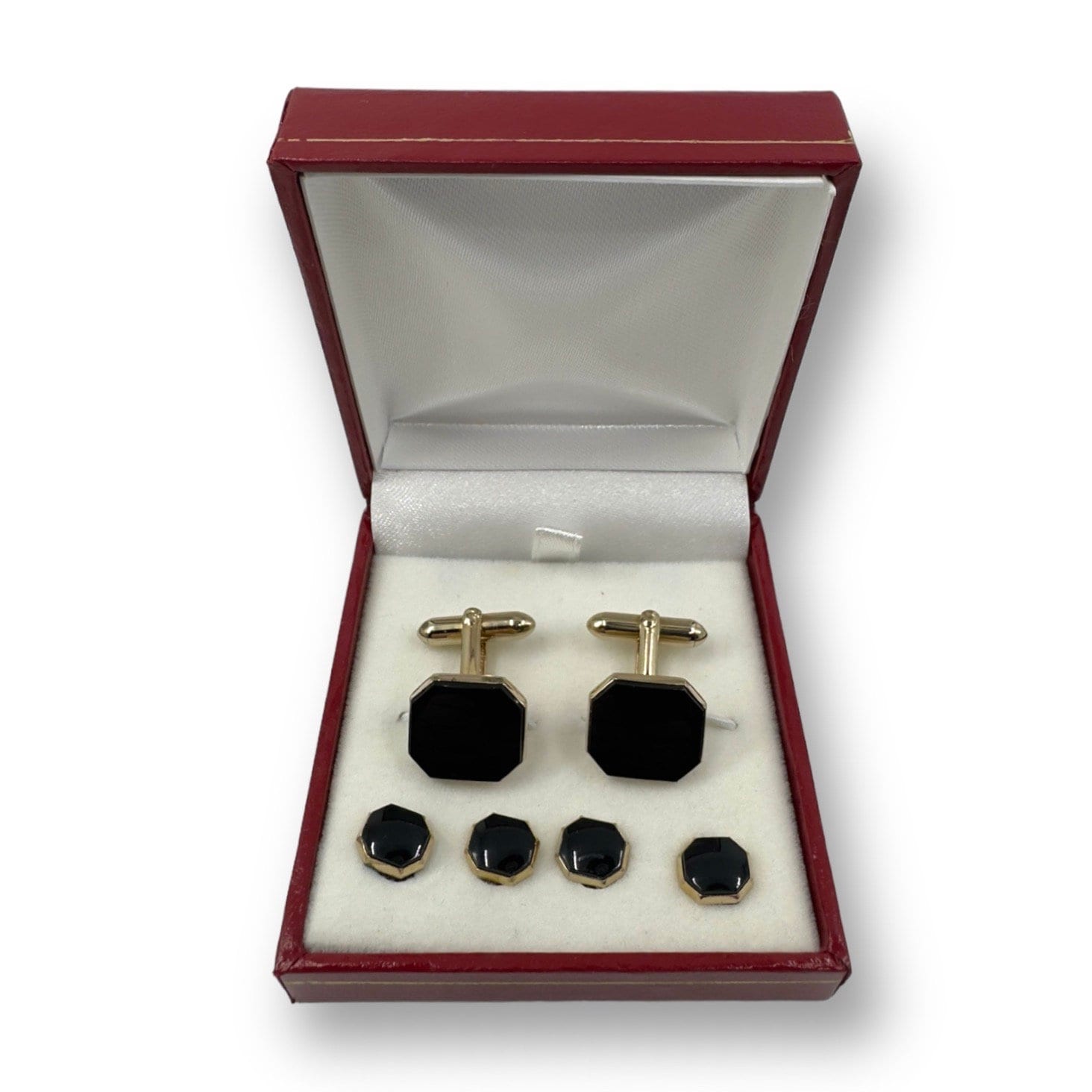 Swank 1940's Art Deco Onyx & Gold Plate 4 Tuxedo Shirt Studs With ...