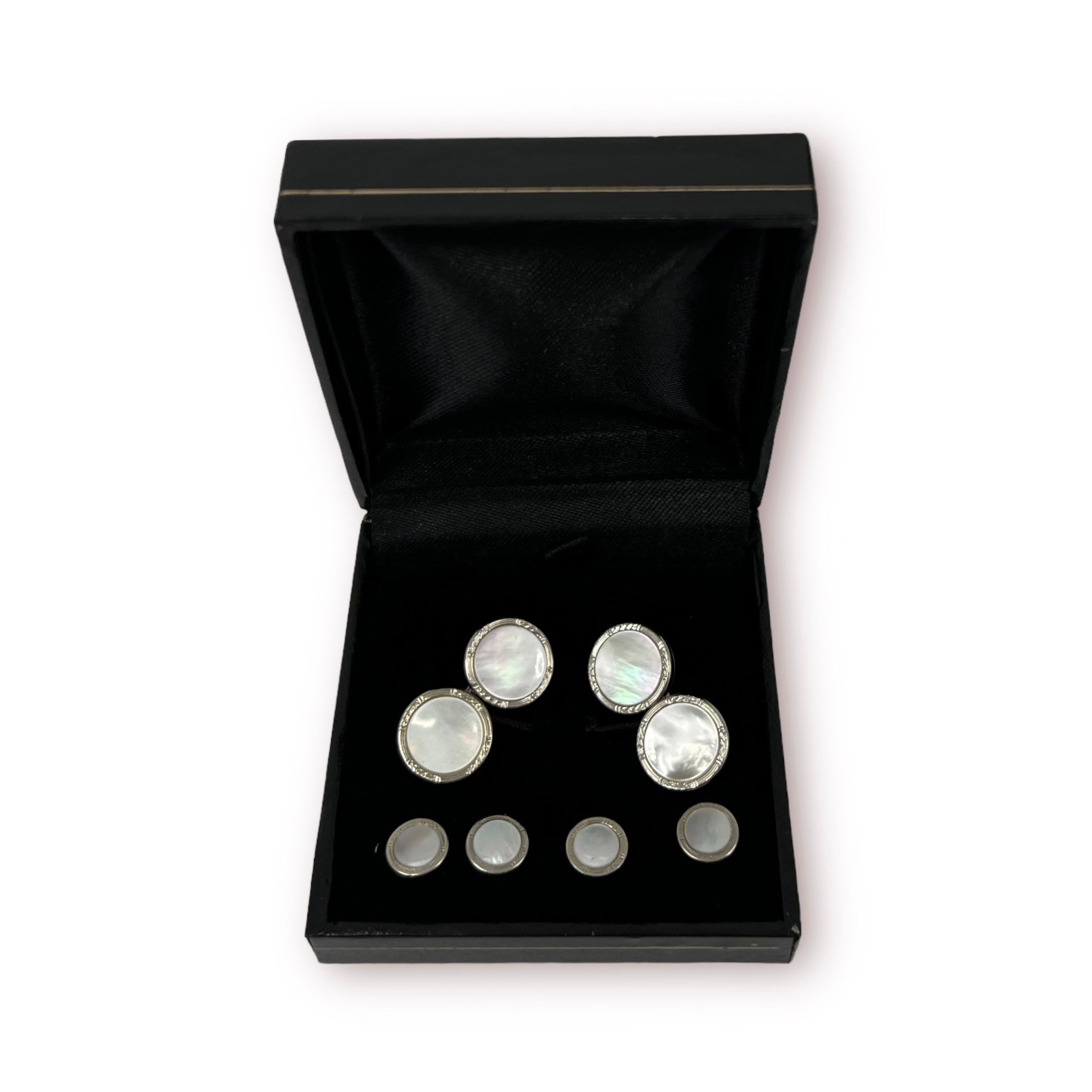 Swank Mother of Pearl and Silver Chrome Cufflinks With Matching Stud ...