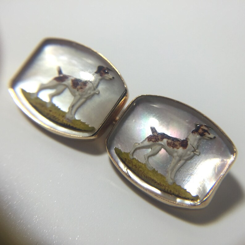 14K Gold Reverse Carved Hand Painted Crystal Terrier Dog Essex Style ...