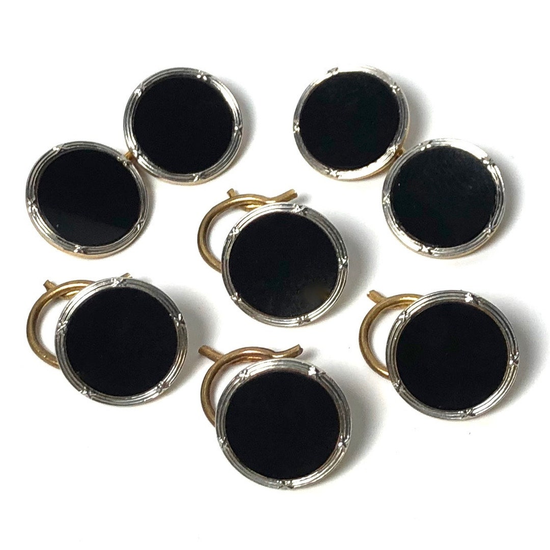 18k Gold With Onyx and Platinum Inlay Rims Art Deco Stud Set With ...