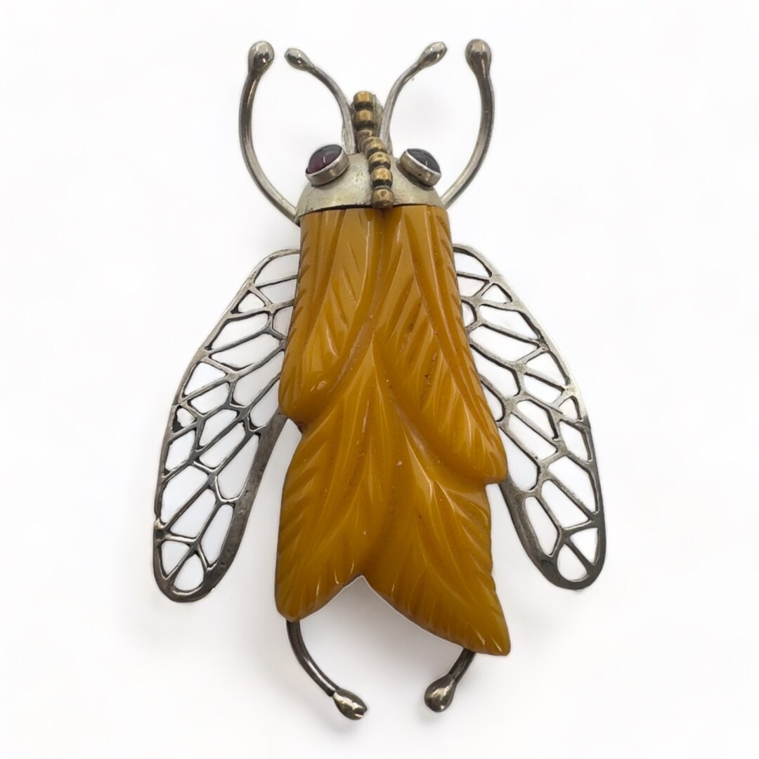 Vincent Simone Sterling & Bakelite Cicada Pendant Pin Brooch With ...
