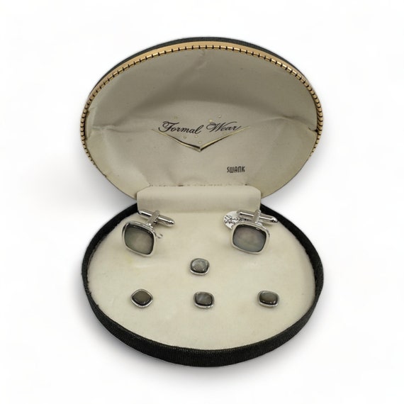 Swank 1940's Silver-Plate & Abalone Cufflinks with 4 … - Gem