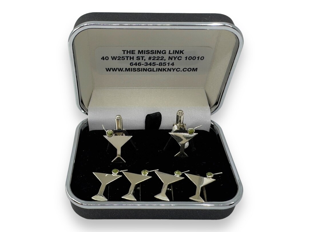 1990's Sterling Silver Martini Glass 4 Tuxedo Shirt Studs With Matching ...