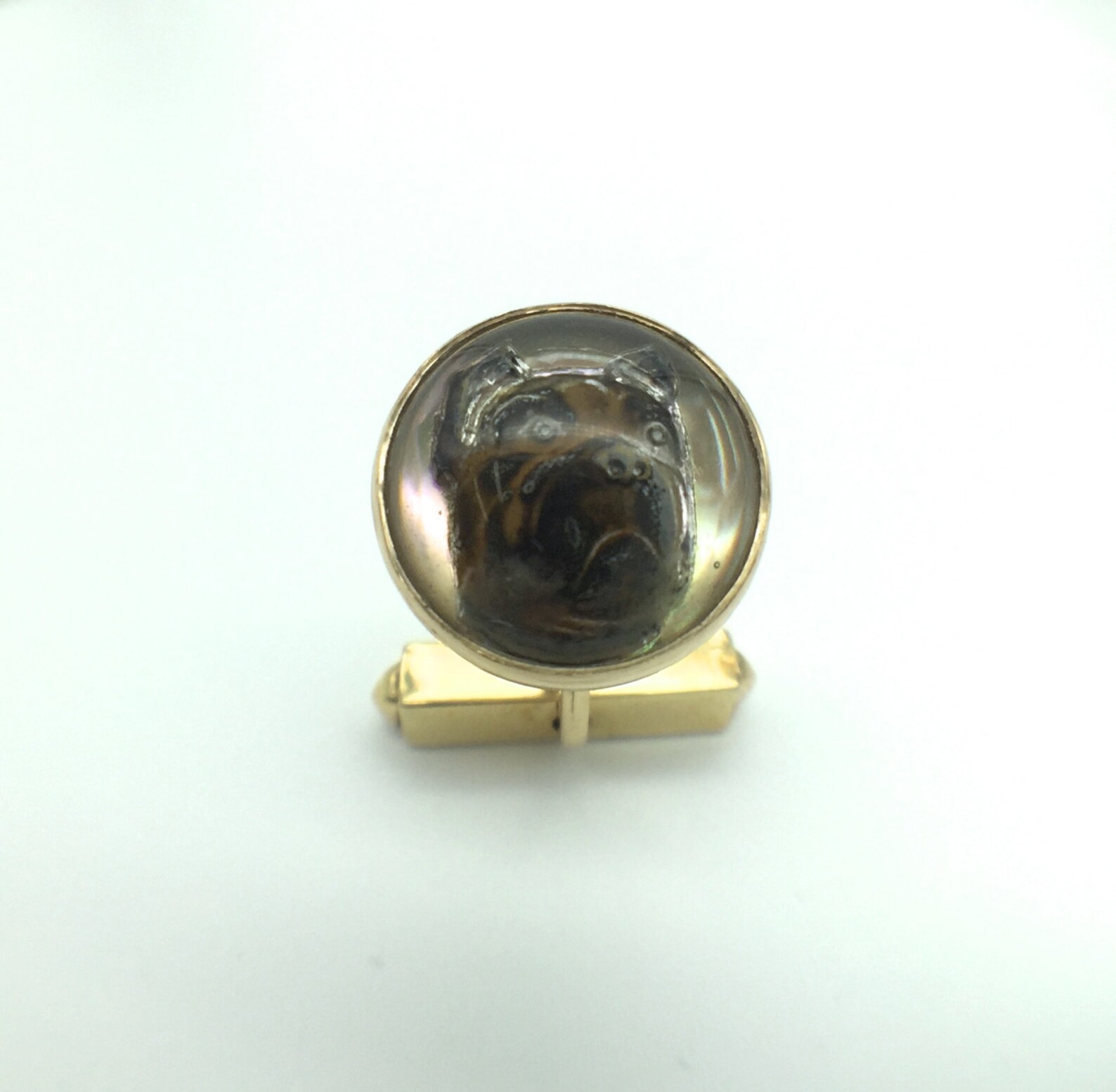 Vintage 14K Gold Reverse Carved Hand Painted Crystal Boxer Dog 13mm ...