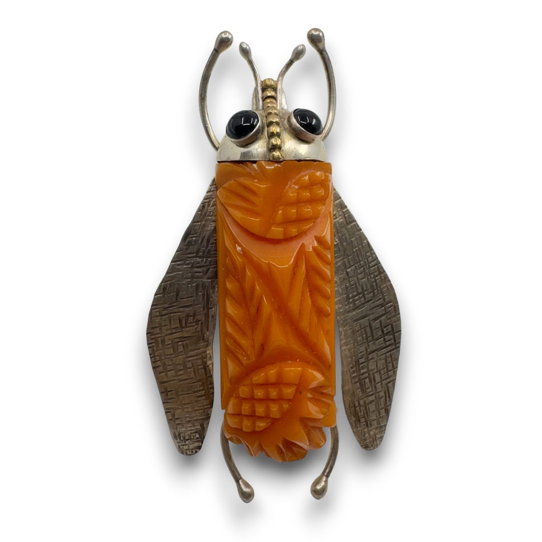 Vincent Simone Sterling & Bakelite Cicada Pendant Pin Brooch With ...
